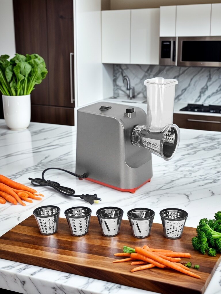 Терка электрическая 250Вт, 5 лезвий нерж, Нарезка и шинковка, ABS пластик, 5.5x5.5см лоток