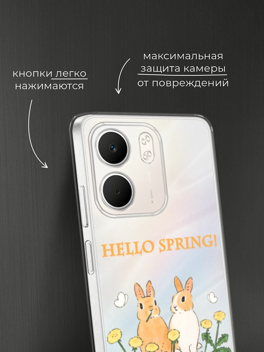 Чехол на Oppo A5x / Оппо А5x с принтом "Весенние кролики", прозрачный — фото 1