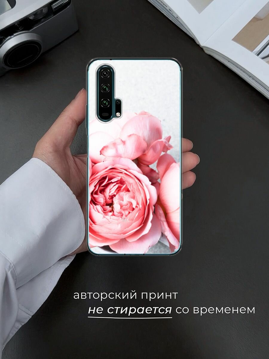 Чехол на Honor 20 Pro / Хонор 20 Про с принтом "Пионы на белом" — фото 1