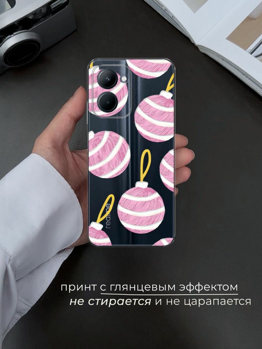 Чехол на Realme C33 / Реалми С33 с принтом "Розовые новогодние шарики 3" — фото 1