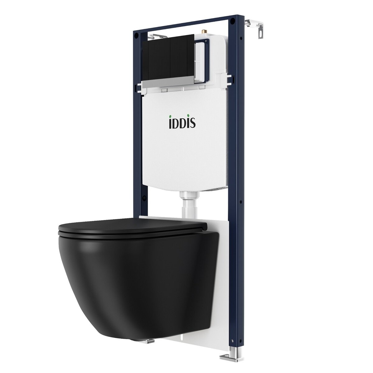 Комплект: инсталляция , подвесной унитаз черный и клавиша смыва черная IDDIS Basic BASBLBBi73