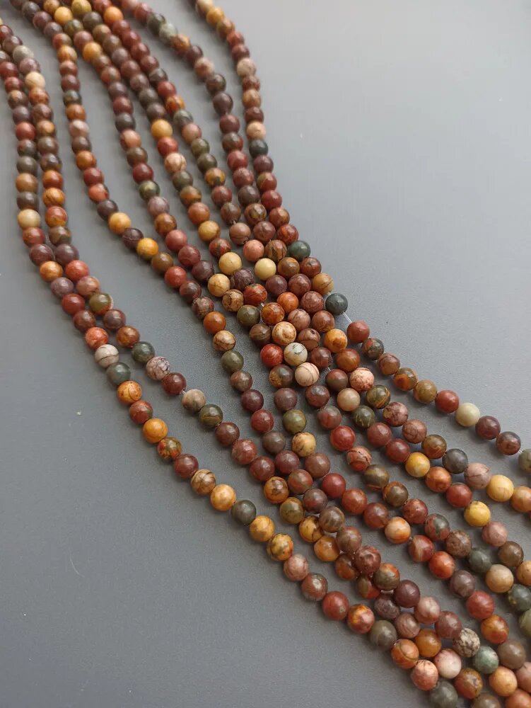 Яшма "Пикассо" 4 мм, бусины на нитке (около 88 шт.)