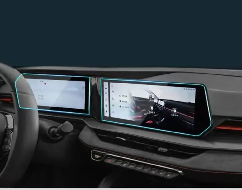 Комплект защитных стекл для дисплея магнитолы и приборной панели Geely Coolray New рестайлинг / Джили Кулрей Нью 2023-2024 г. в