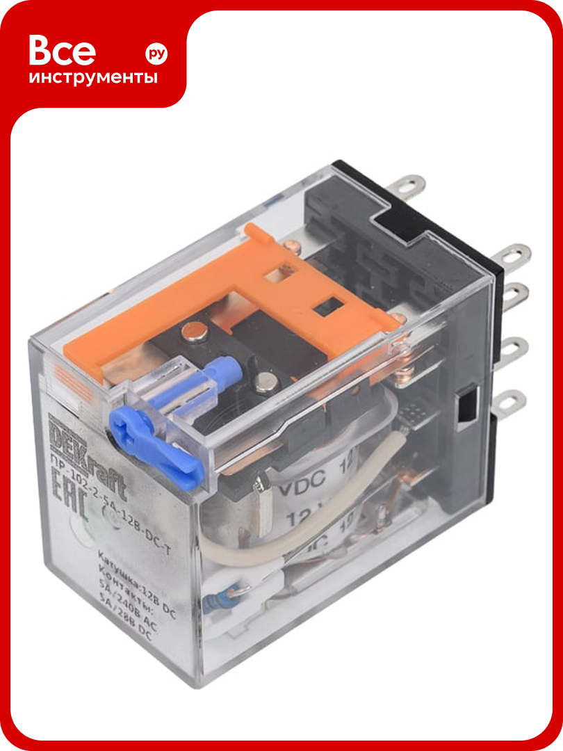 Промежуточное реле DEKraft 2-контактное, с led инд. и test функ. 5а 12в dc пр-102 23837DEK, товара