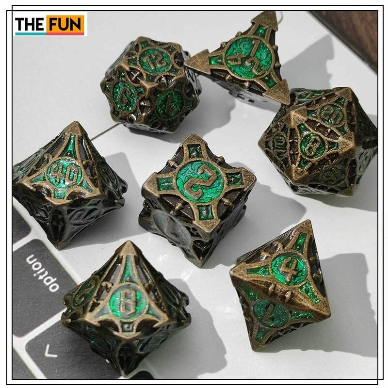 DnD Dragon Metal Dice Set, кубики метал для DnD и настольных ролевых игр (дайсы ДнД) 7 шт.