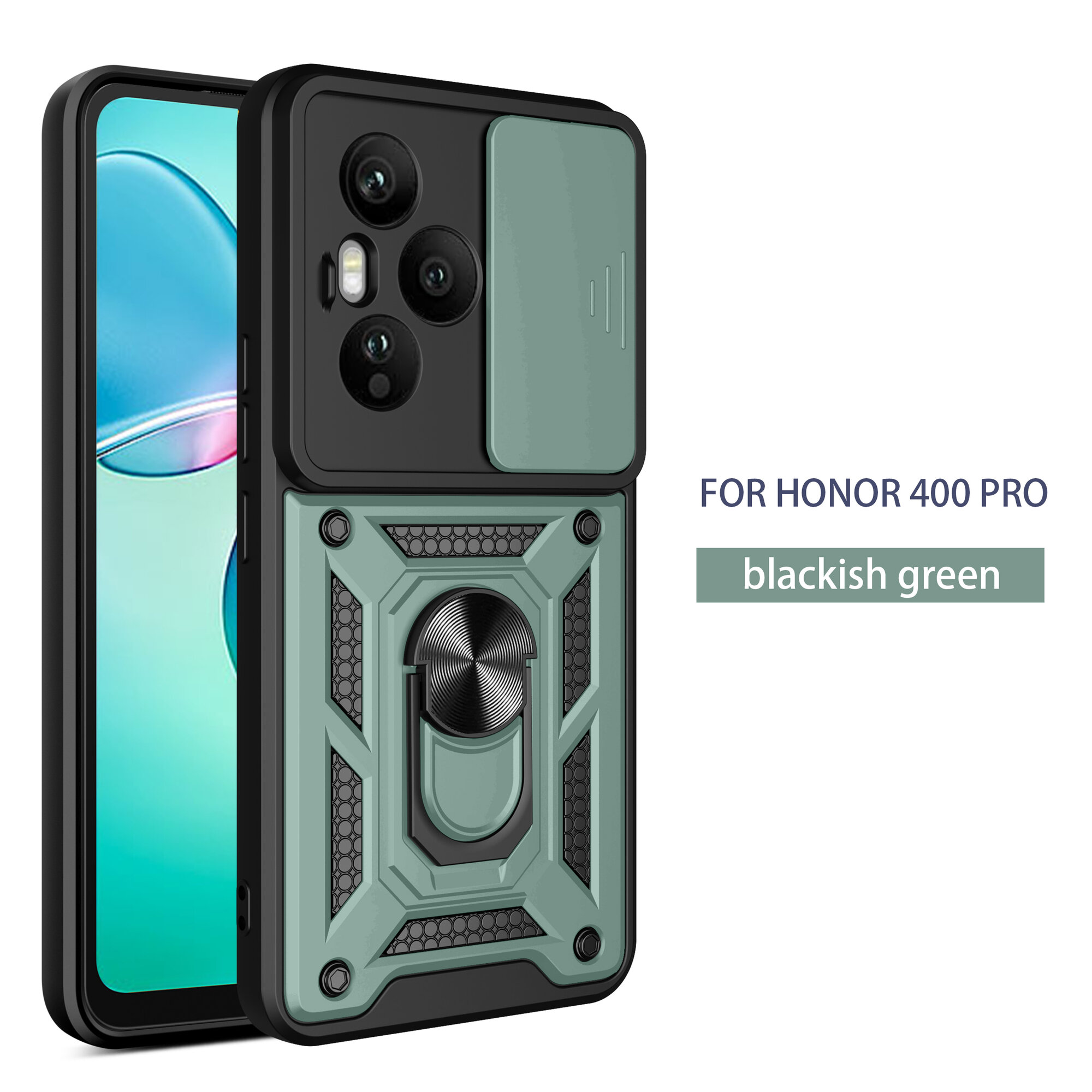 Чехол для Honor 400 Pro, глянцевая поверхность, пластик, защита камеры, ударопрочный, встроенная подставка, Honor, Honor 400 Pro, чехол-кардиомонитор, green, SJtc Honor 400 Pro