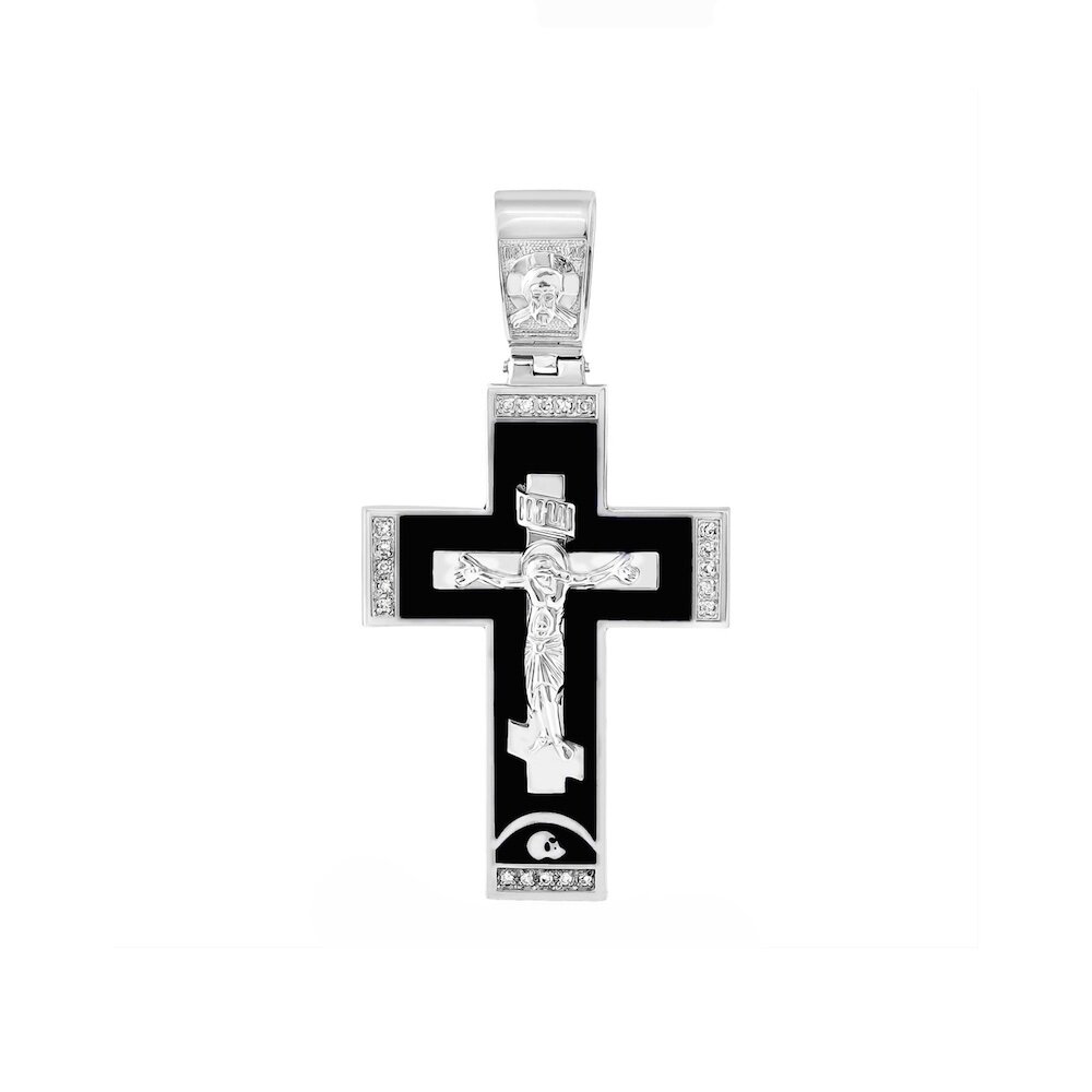 Крестик, серебро, 925 проба, родирование, фианит