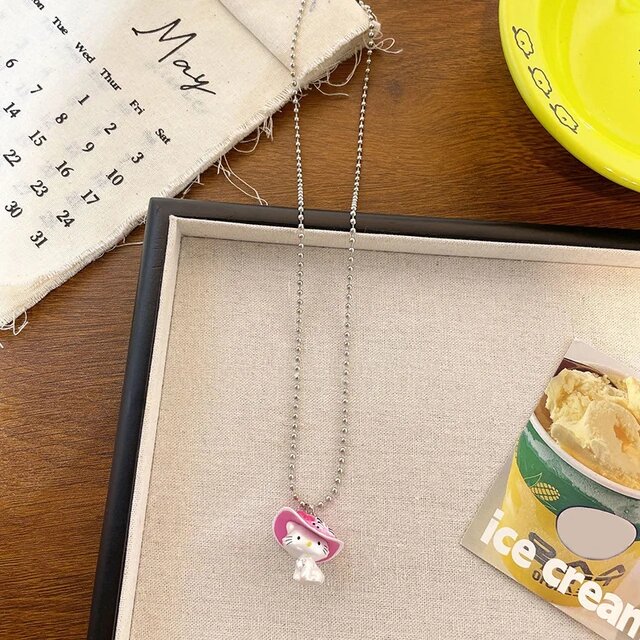 Оригинальный кулон ручной работы Hello Kitty Kuromi, подарочное ожерелье с ключичной цепочкой Sanrio с бисером, мультяшный красочный дизайн