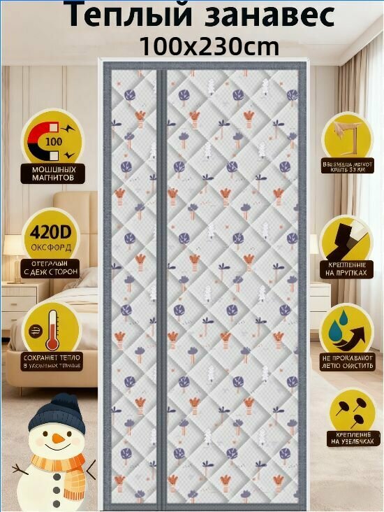 Утепленная магнитная дверная штора боковой вариант открытия