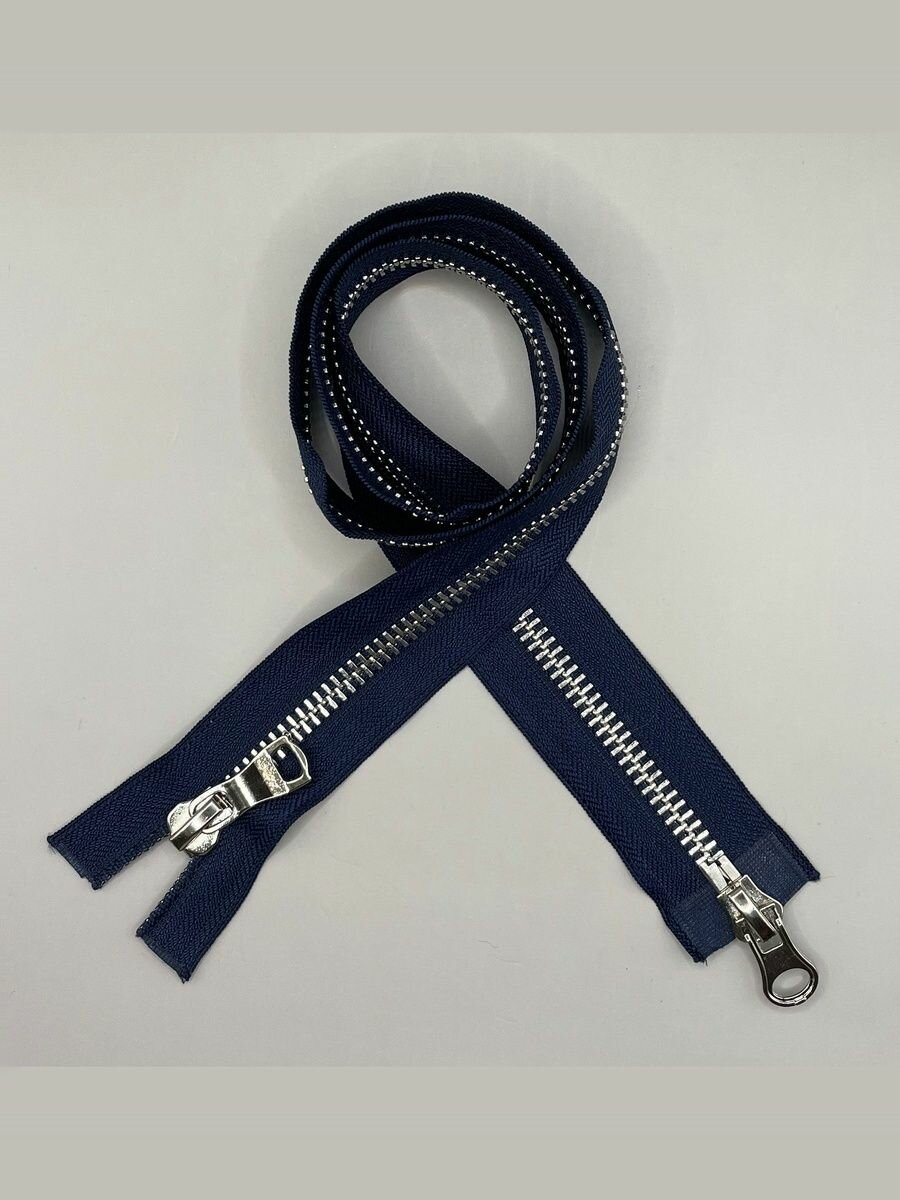 Молния (титан-легкий металл),90 см, тип 8, синий, зубья никель(светлый металл),2 замка, бегунок №1.1шт.