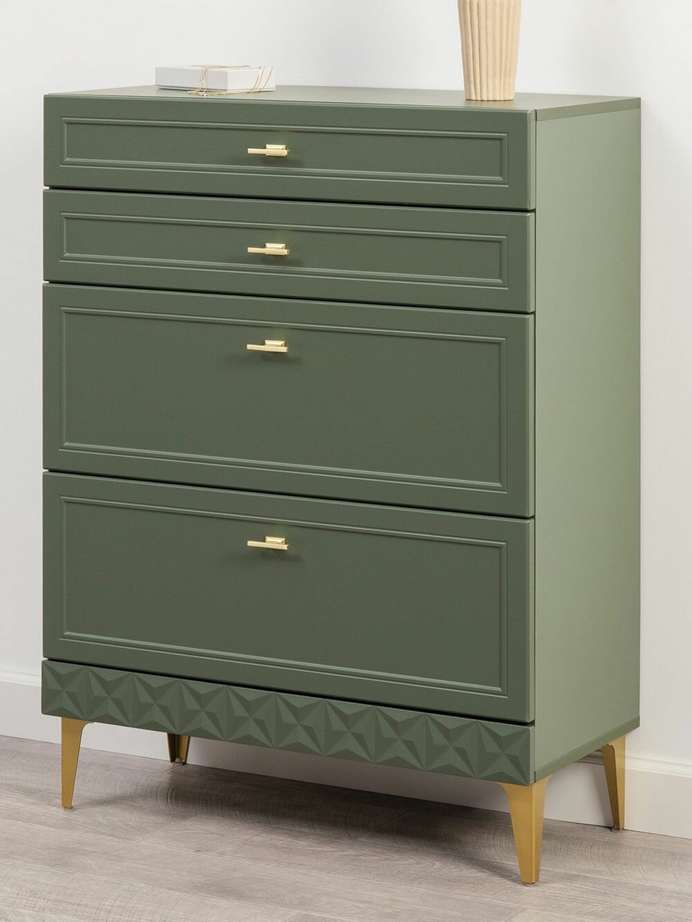 Комод для одежды и хранения вещей Марион с ящиками, 80.1х36.9х106.6 см, Дымчатый зеленый / Олива шагрень