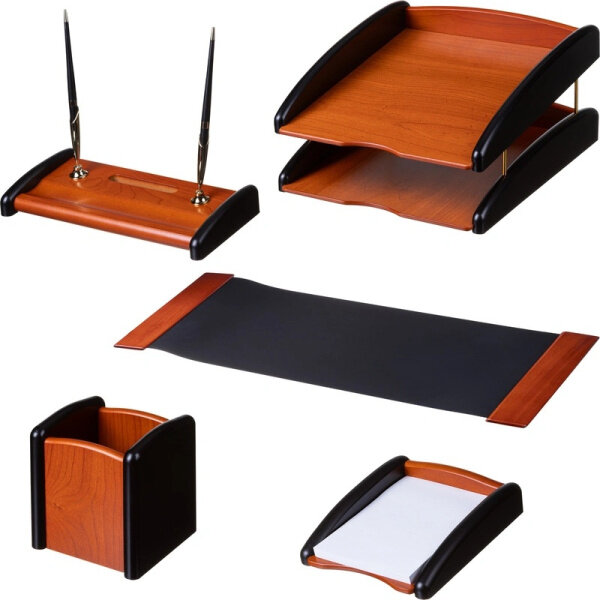 Настольный набор для руководителя NoName RS5M-3A, 5 предметов, МДФ палисандровый/чёрный