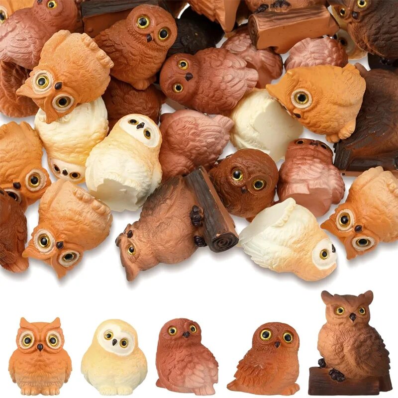 Набор из 5 мини-фигурок совы из смолы, миниатюрные для DIY горшков для растений, бонсай, поделки, микропейзаж, украшение для дома, аксессуары