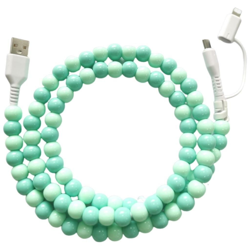 Бисерный кабель для передачи данных "два в одном" ручной работы с красочным жемчугом для быстрой зарядки-светло-зеленый плюс зеленый