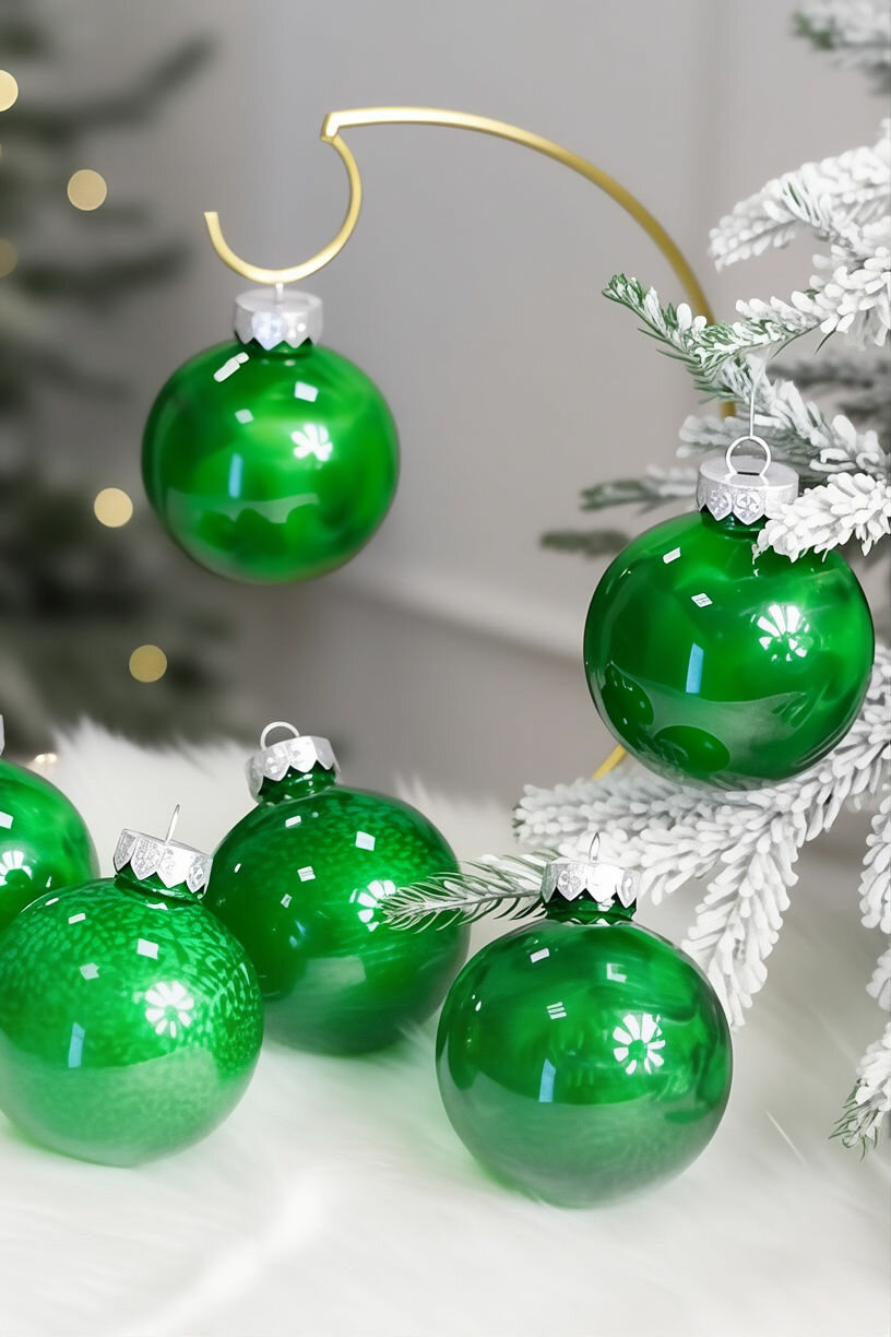 Набор ёлочных ПЭТ шаров болле ДИ феста - малахитовая шкатулка, пластик, зелёный, 8 см, 6 шт, Winter Deco 1000567