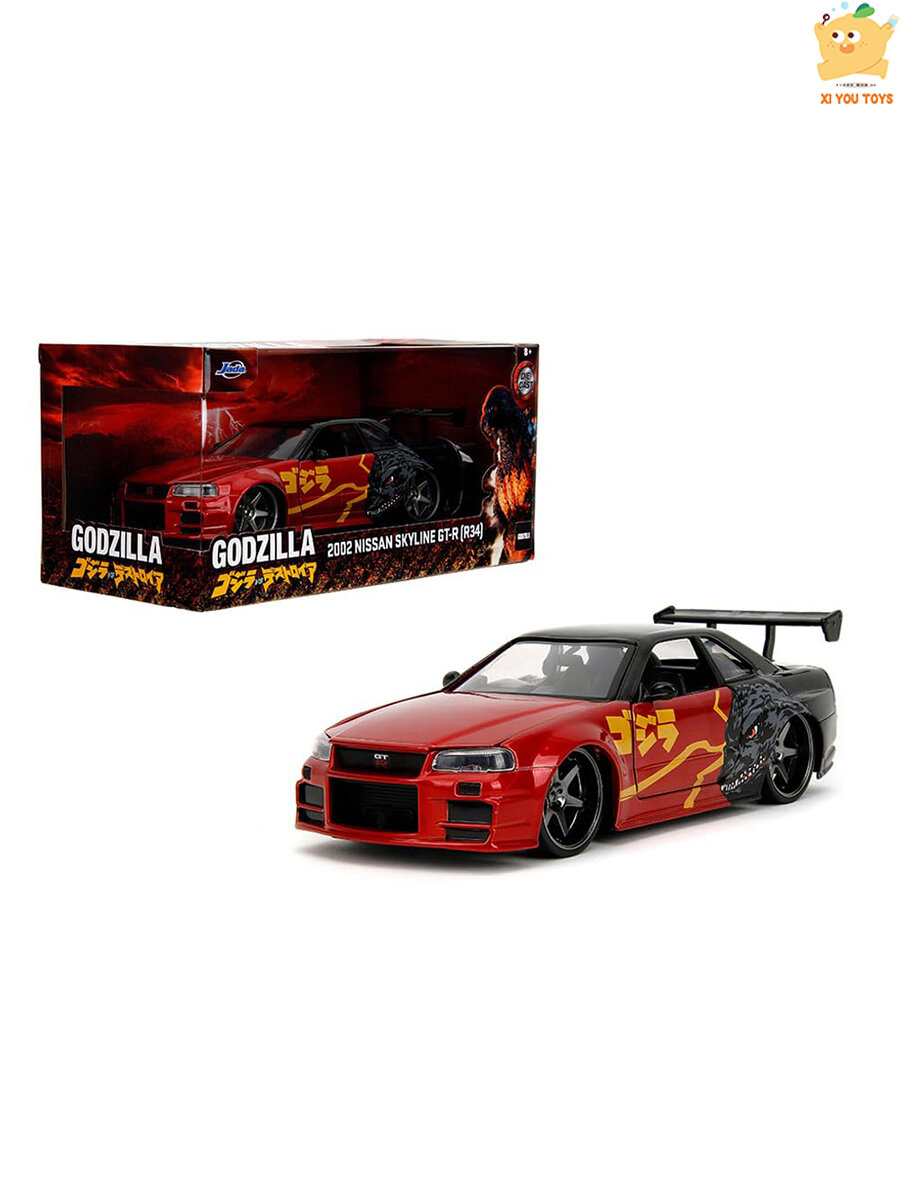Jada Toys Godzilla 2002 Nissan Skyline GTR R34 / Модель Игрушечного Автомобиля Ниссан Скайлайн GTR R34 Godzilla 2003 Года Выпуска, Подходящая Для Детей В Возрасте От 8 Лет И Старше.