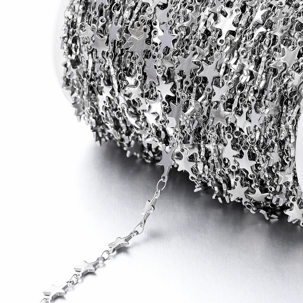 Декоративная металлическая цепь для рукоделия, 1 м, звено Пентаграмма 6,3х12,4 мм, нержавеющая сталь, серебристый цвет, фурнитура для бижутерии и кулонов