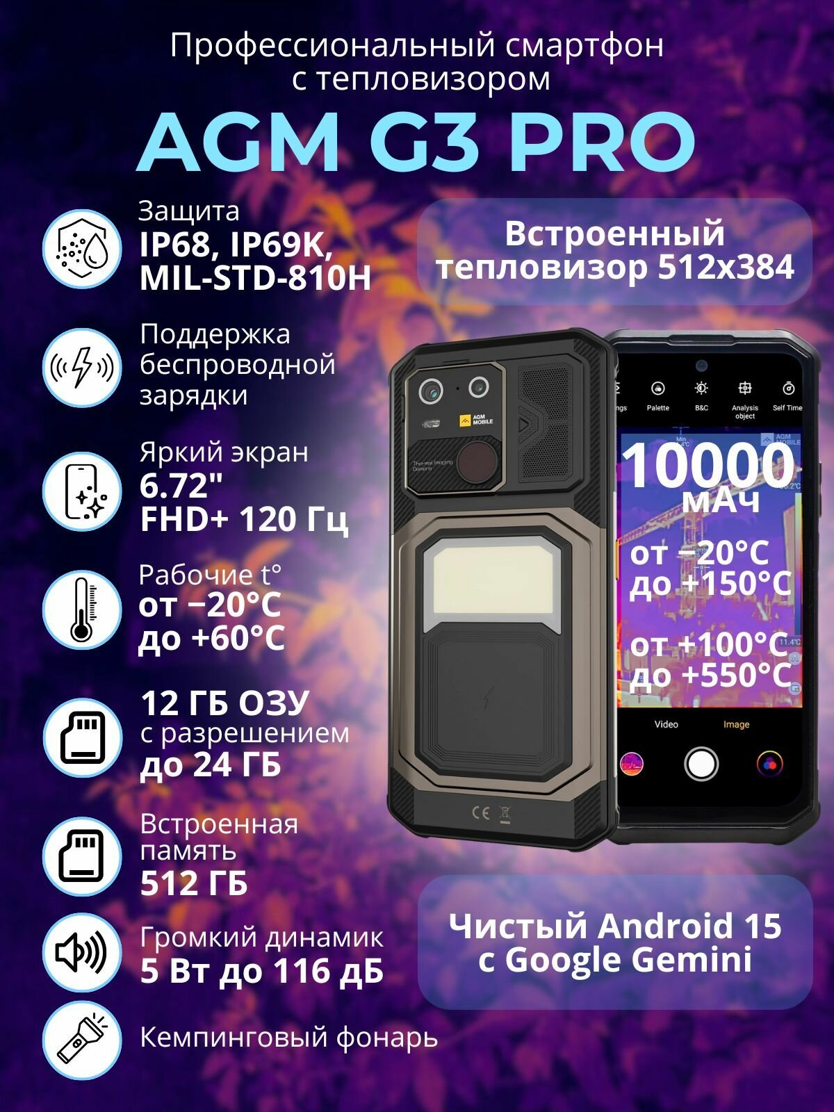 Смартфон AGM G3 PRO (с тепловизором), черный