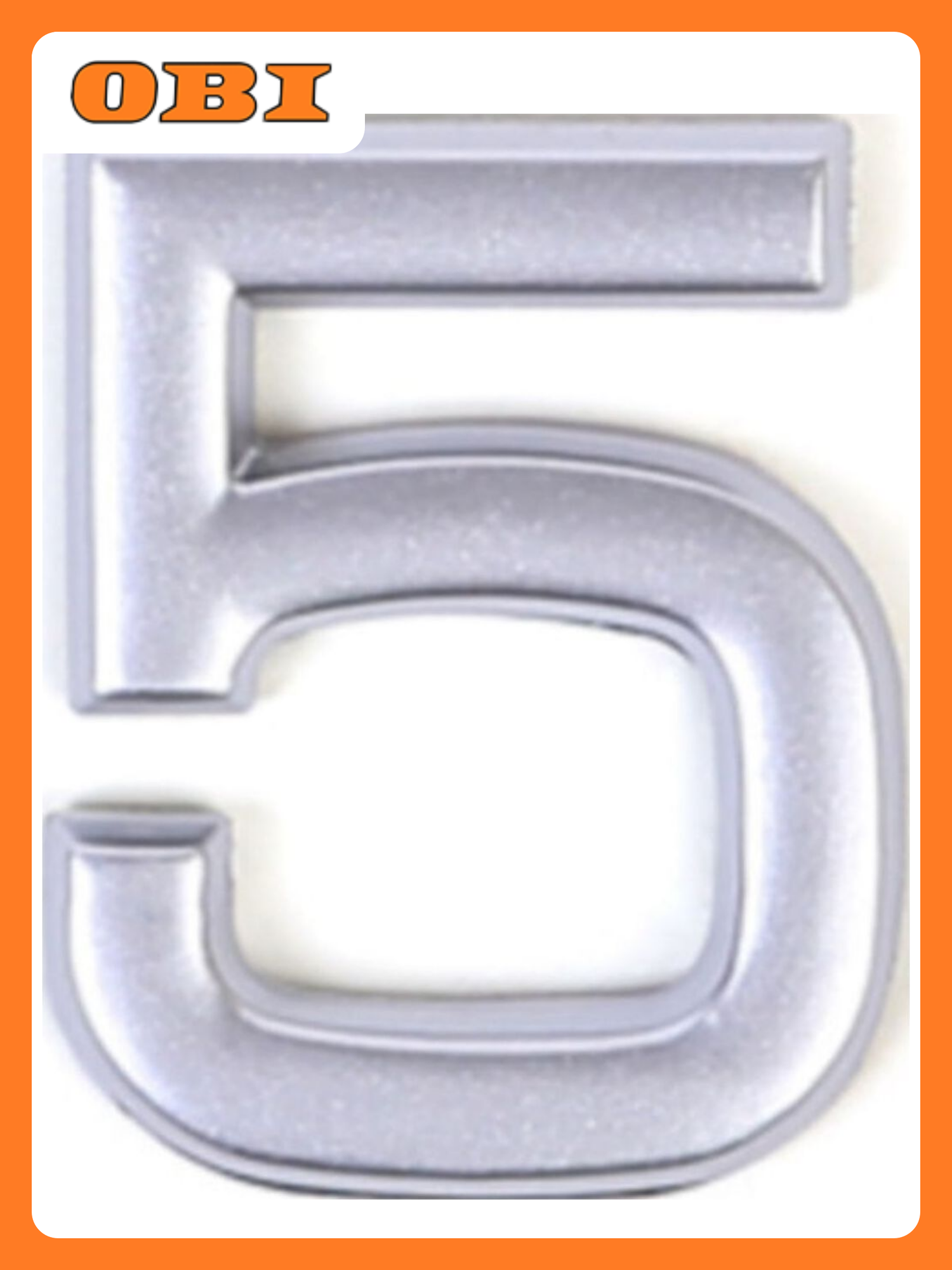 Цифра Larvij "5", самоклеящаяся, пластик, серебристая, 40x32 мм