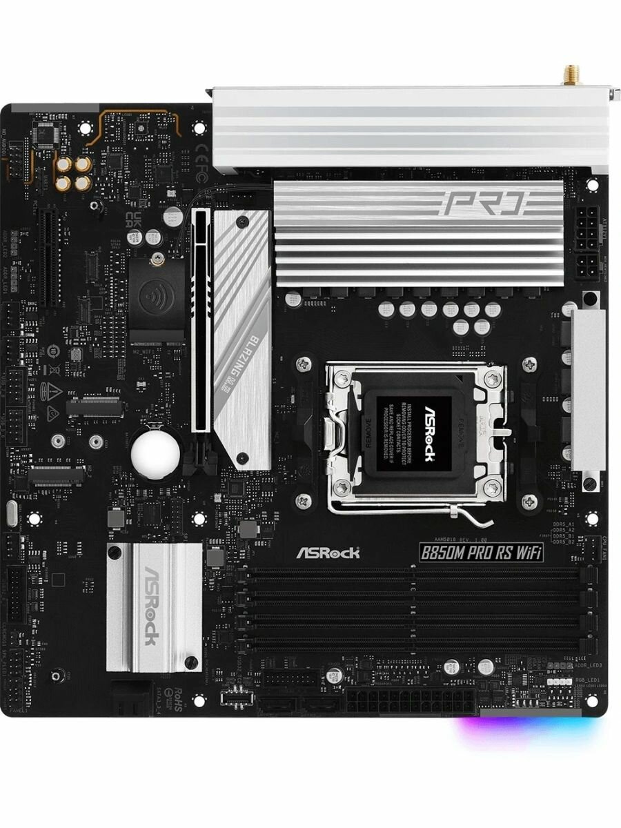 Материнская плата Asrock B850M PRO RS WIFI Socket AM5 AMD B850 4xDDR5 mATX AC 97 8ch(7.1) 2.5Gg RAID+HDMI+DP