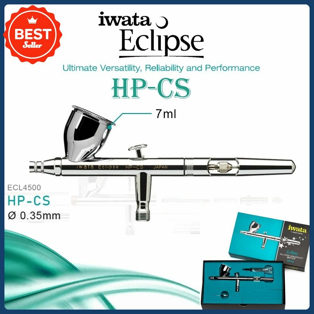 Аэрограф Anest Iwata HP-CS (серии Eclipse), сопло 0.35 мм, бачок 7 мл универсальный аэрограф двойного независимого действия для художественной покраски, градиентов и детальной работы