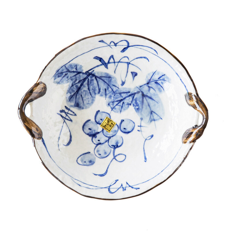 Японская импортная посуда Mino, ручная роспись, винтажная тарелка с двумя ушками, старинный японский стиль, тарелка для карри и риса, десертная тарелка