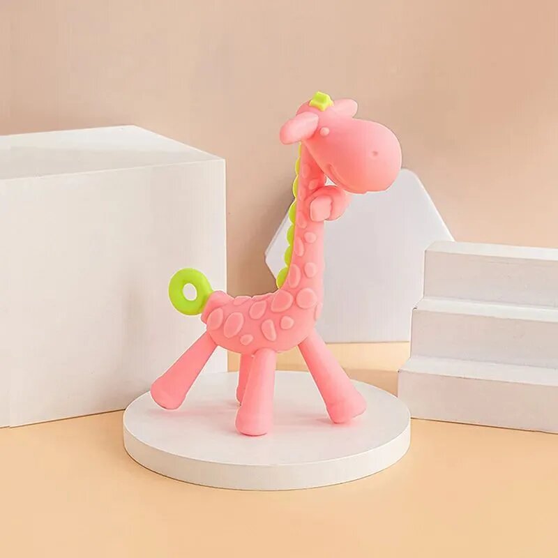 Жевательная игрушка для младенцев в виде жирафа из силикона, игрушка для прорезывания зубов, предотвращает сосание пальцев, с дизайном олененка, незаменимый товар для мам и детей, отличный подарок.