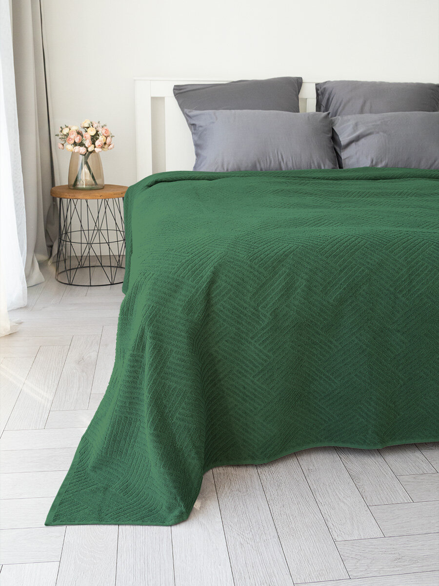 Простыня махровая жаккардовая 150x200см, 100% хлопок, цвет зелёный, D000145