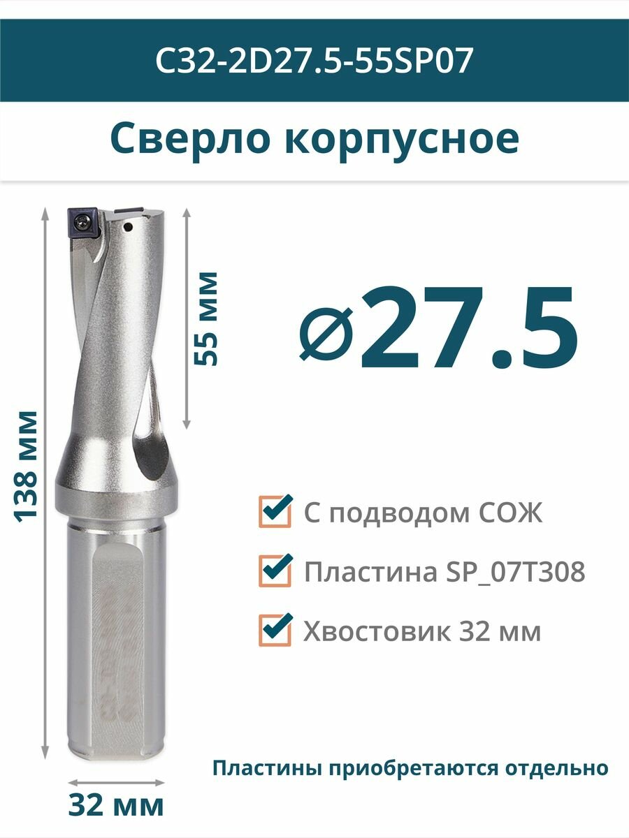 C32-2D27.5-55SP07 сверло корпусное 2D - 27.5 мм / сменная пластина SP_07T308