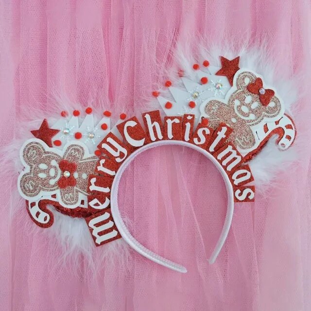 Повязка на голову Disney с белыми жемчужинами и ушками Микки Мауса, женское красочное украшение для волос из мягкого хлопка с бантиком, повязка на голову для девочки с Минни Маус, детский подарок.