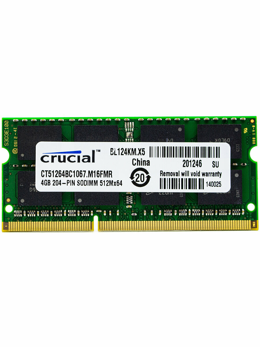 Модуль памяти для ноутбука SODIMM DDR3 4GB PC8500 1066МГц Crucial CT51264BC1067. M16FMR