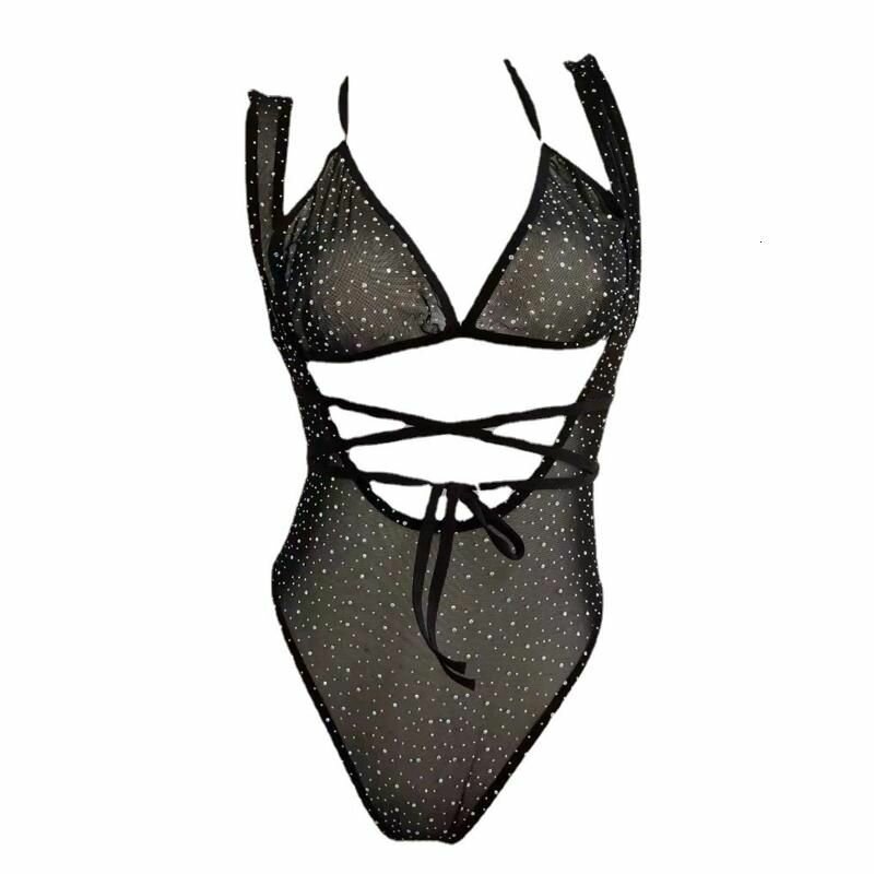 Женский блестящий боди с сеткой и стразами, Черный