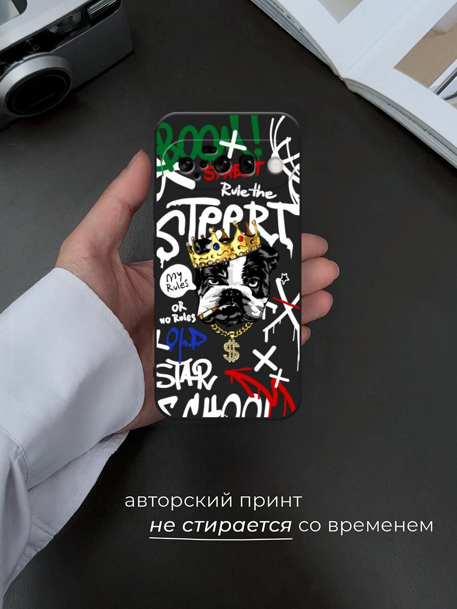 Черный матовый чехол на Google Pixel 10 / Гугл Пиксель 10 с принтом Бульдог в короне — фото 1