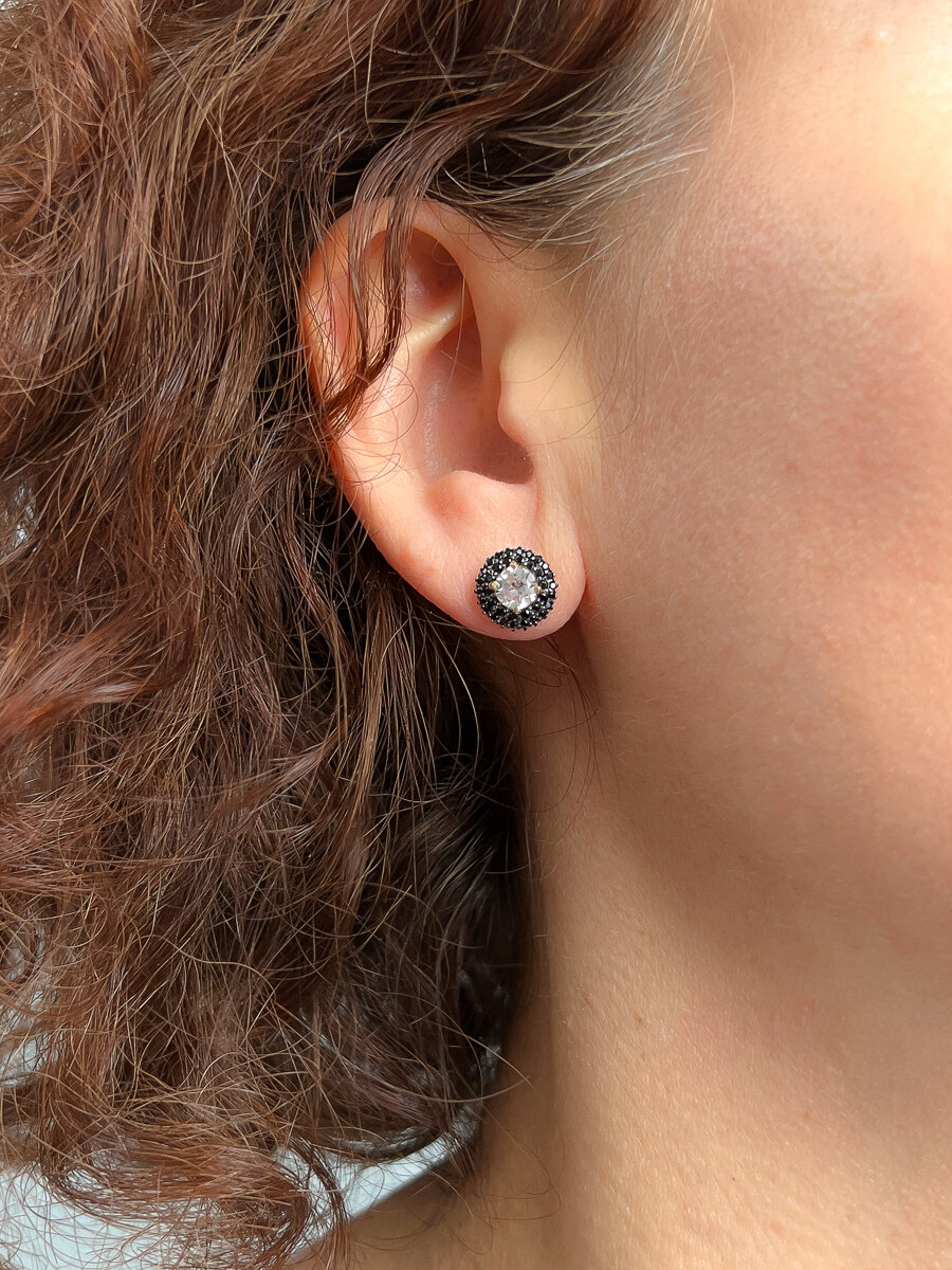 Серьги пусеты, желтое золото, 375 проба, фенакит, бриллиант