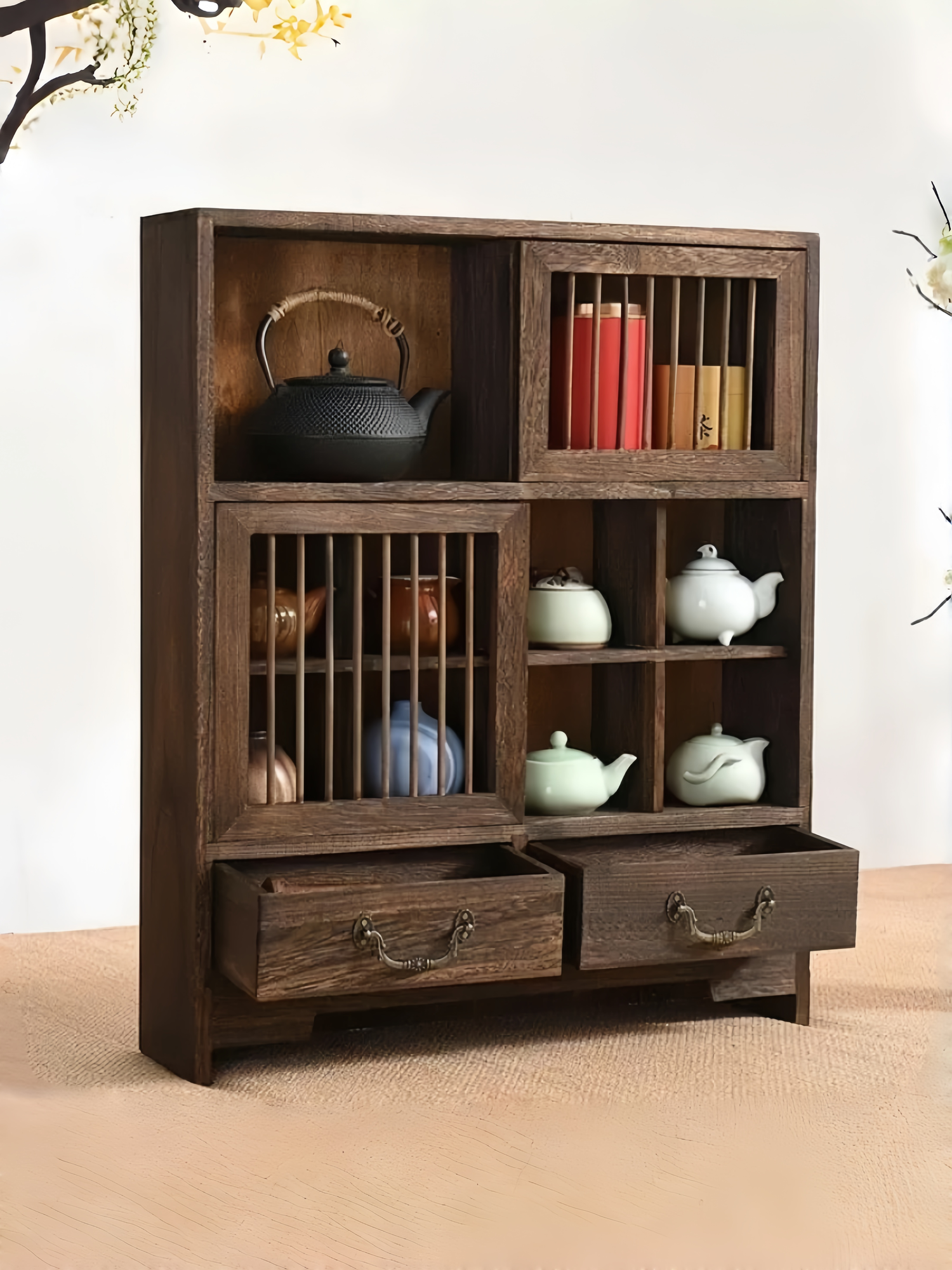 Тумба-секретер #Всписках, для хранения чая и столовых приборов, 6 ящиков, массив дерева