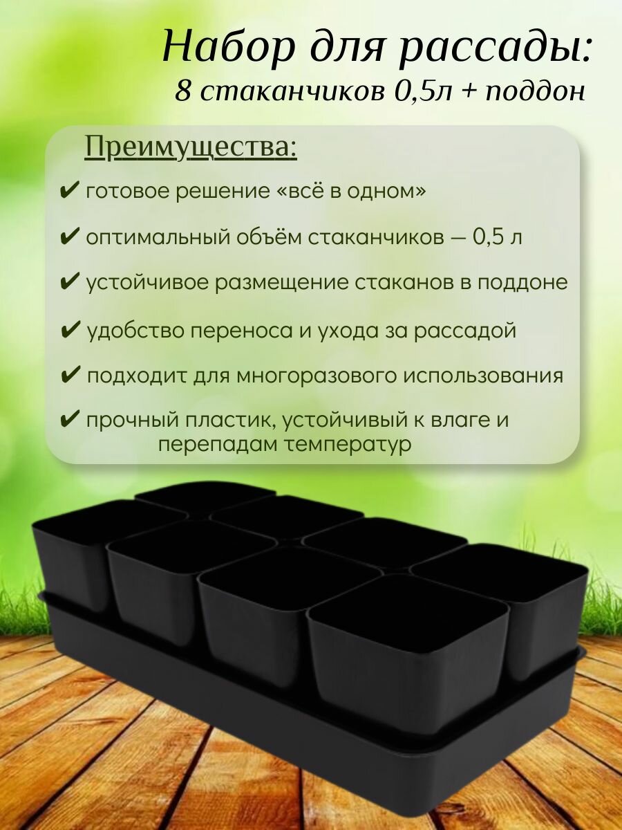 Набор для рассады 8 горшков - 0,5л с поддоном 445х185х100 №2