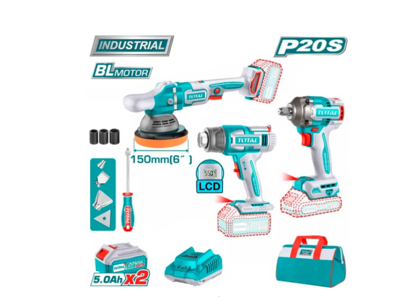 Набор электроинструментов Total TOSLI240863 (гайковерт, шлифмашина, фен, 2 АКБ, сумка)