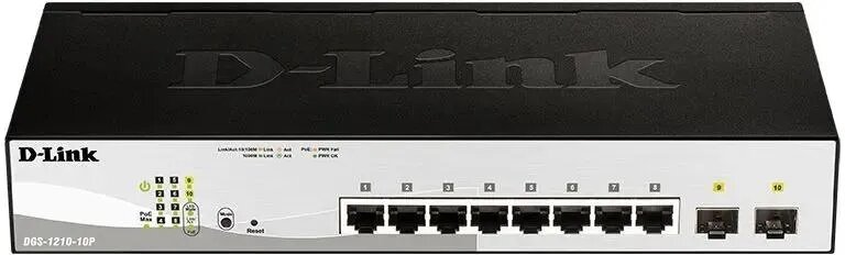 D-Link DGS-1210-10P/FL2A Управляемый L2 коммутатор с 8 портами 10/100/1000Base-T и 2 портами 1000Base-X SFP