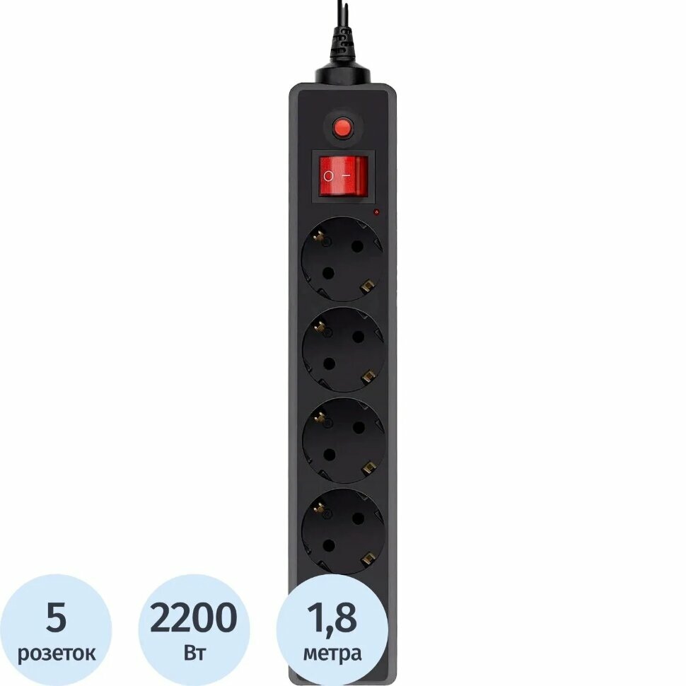 Сетевой фильтр Buro 500SH-1.8-UPS-B 1.8м (5 розеток) черный(коробка), 2100314