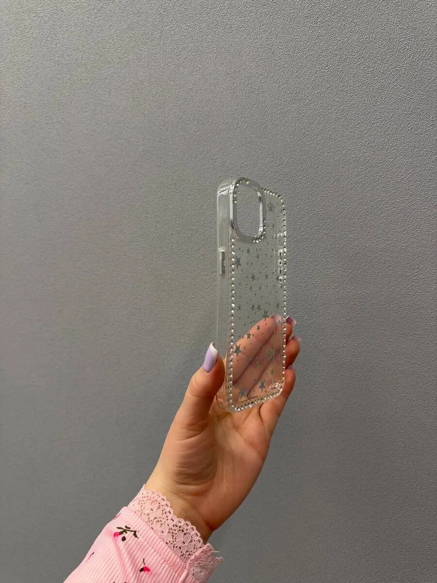 Защитный чехол, для iPhone 15, прозрачный, со стразами, защита камеры — фото 1