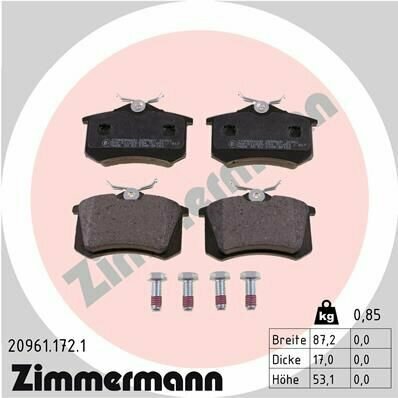 Колодки тормозные AUDI A2 A3 A4 A6 A8 TT CIT C3 C4 C8 FRD GALAX PGT 307 807 ЗАД ZIMMERMANN 209611721