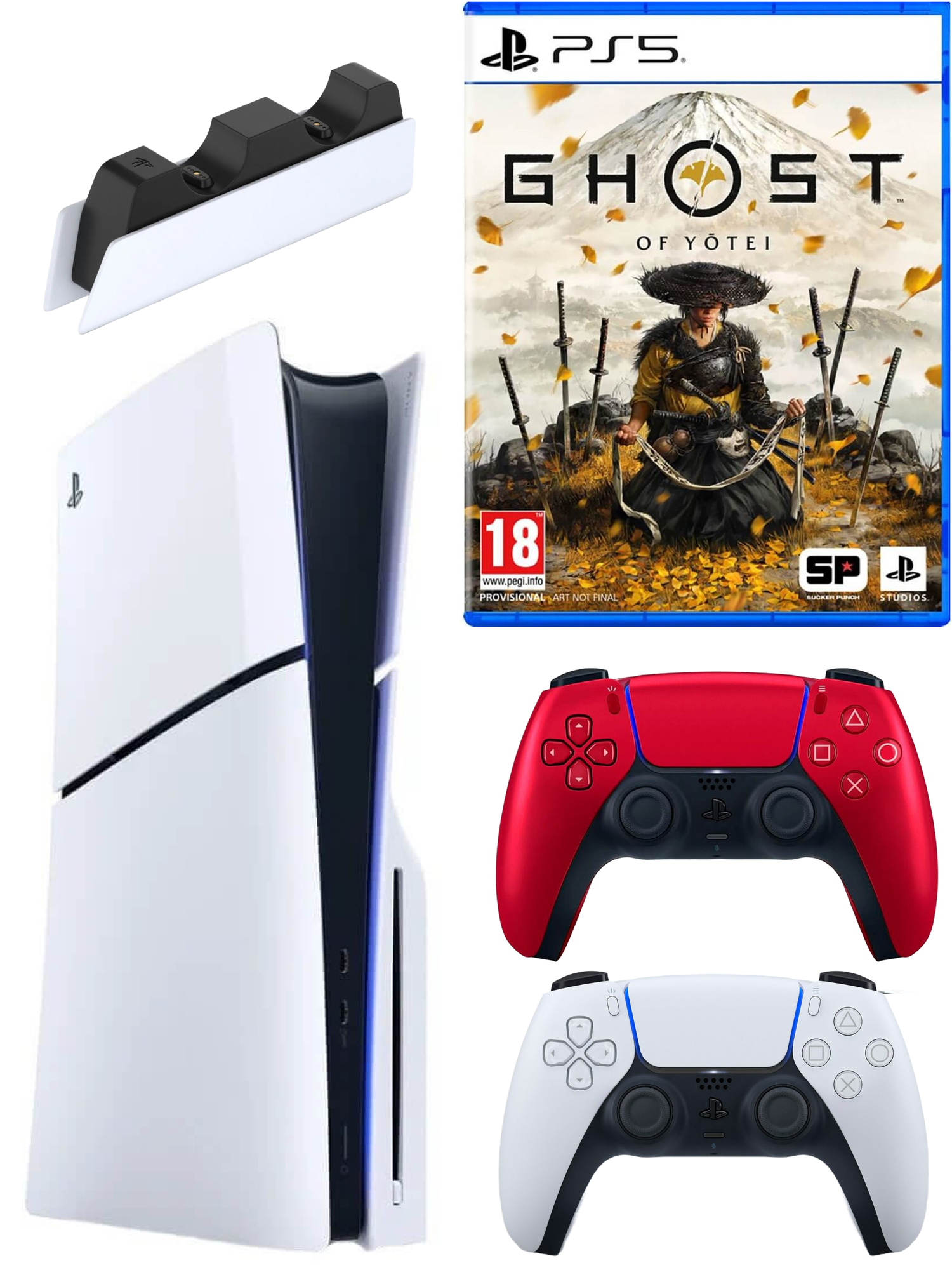 Игровая приставка Sony PS 5 Slim, 1ТБ(с дисководом)+2 геймпад+Зарядная станция+Ghost of Yotei(подробности в чате)