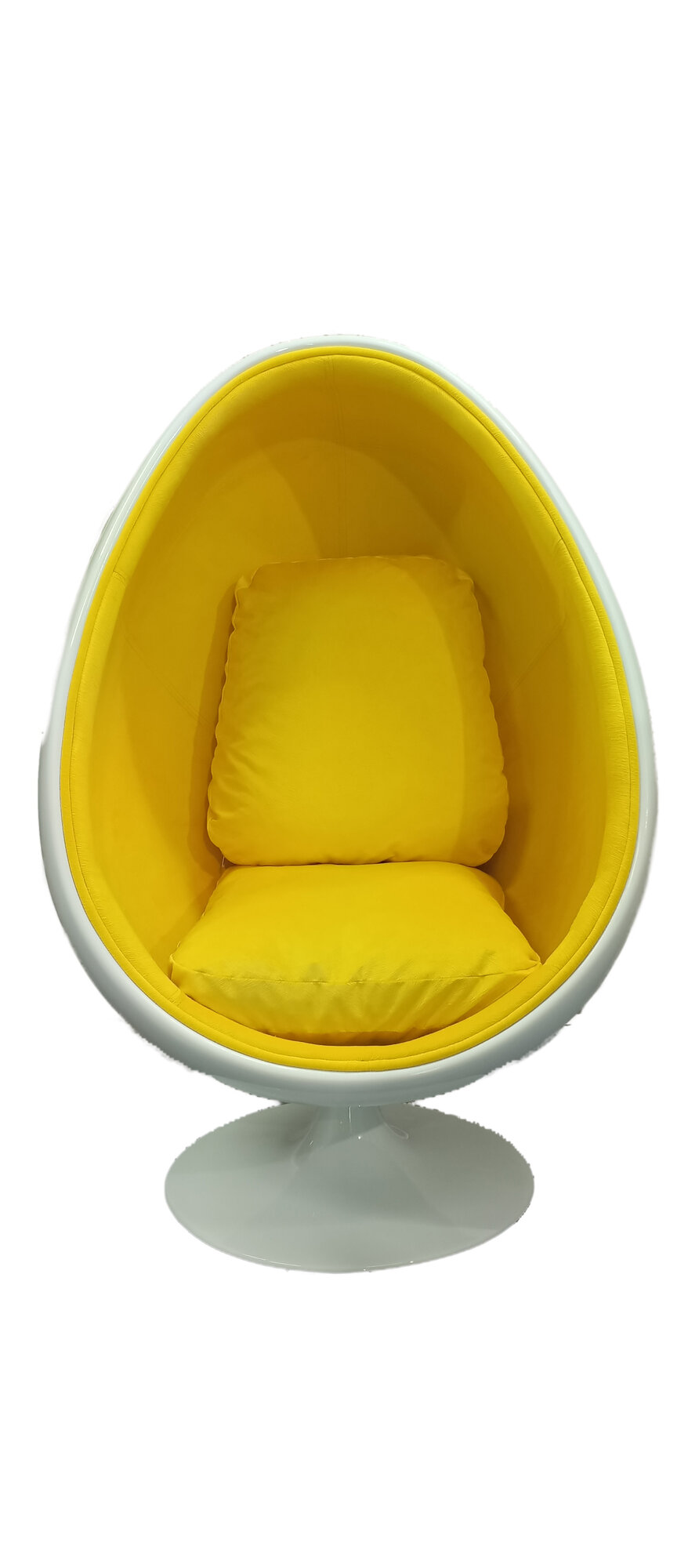 Кресло Яйцо Egg chair на ножке белый глянцевый корпус ткань велюр желтый