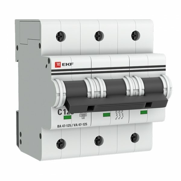 EKF PROxima ВА 47-125 Автоматический выключатель (С) 3P 125А 15кА, mcb47125-3-125C
