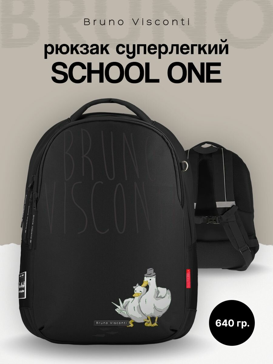 Рюкзак школьный для девочки / рюкзак школьный для мальчика / Bruno Visconti черный для подростка "гуси" арт.12-008-073/01