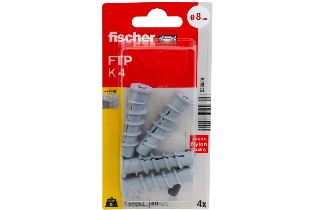 Fischer FTP K4 Турбо-дюбель для газобетона набор 4 шт. код 532659 крепеж для монтажа
