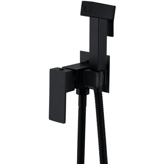 Смеситель для биде Alfi однорычажный встраиваемый с гигиеническим набором, черный LF48044