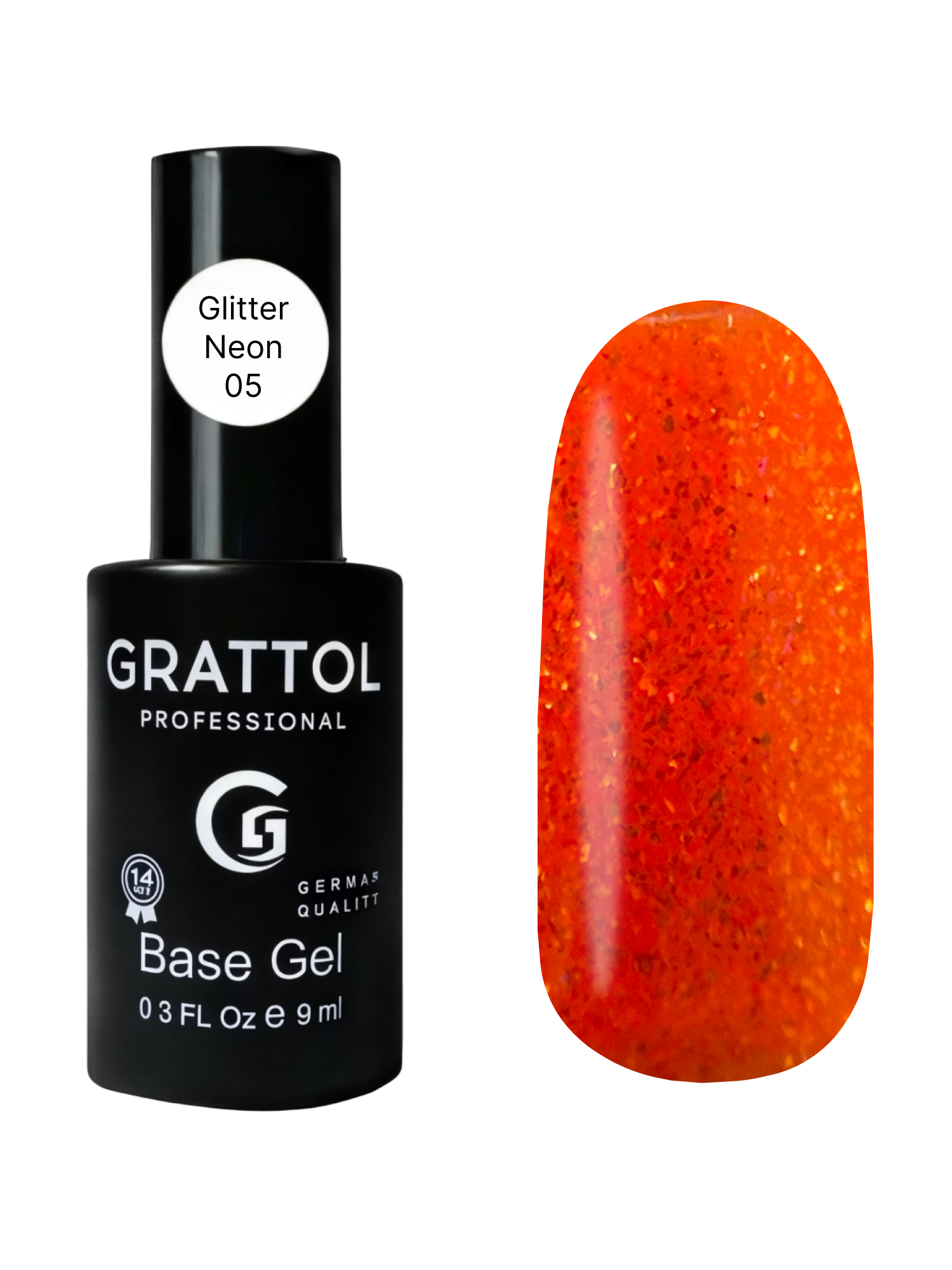 Grattol Камуфлирующая база для ногтей цветная каучуковая - Rubber Base Glitter Neon 05, 9 ml