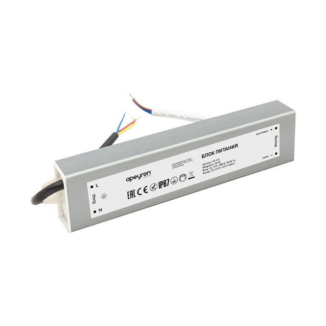 APEYRON Блок питания 24В 60Вт IP67 алюминиевый корпус 2,5А для наружной установки