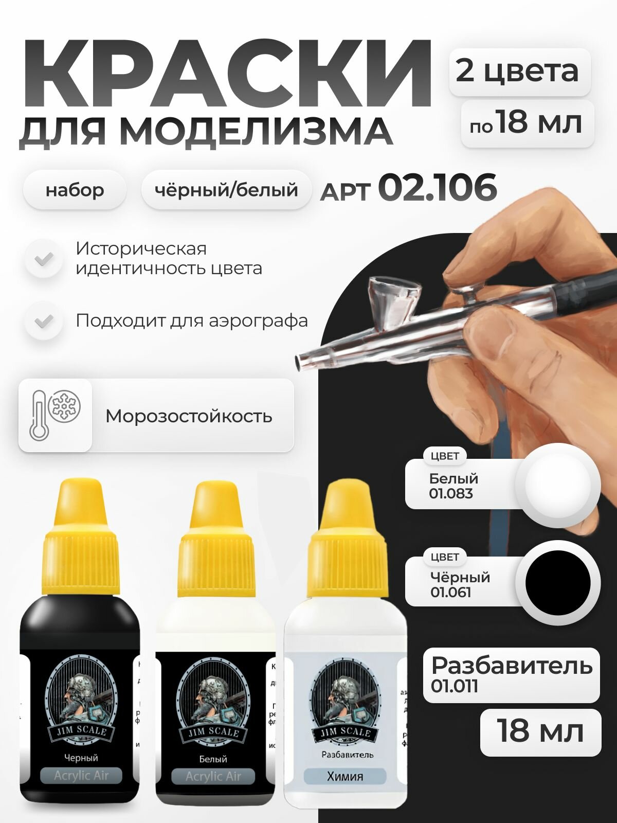 Набор красок Jim Scale: Чёрный/Белый 3 цвета